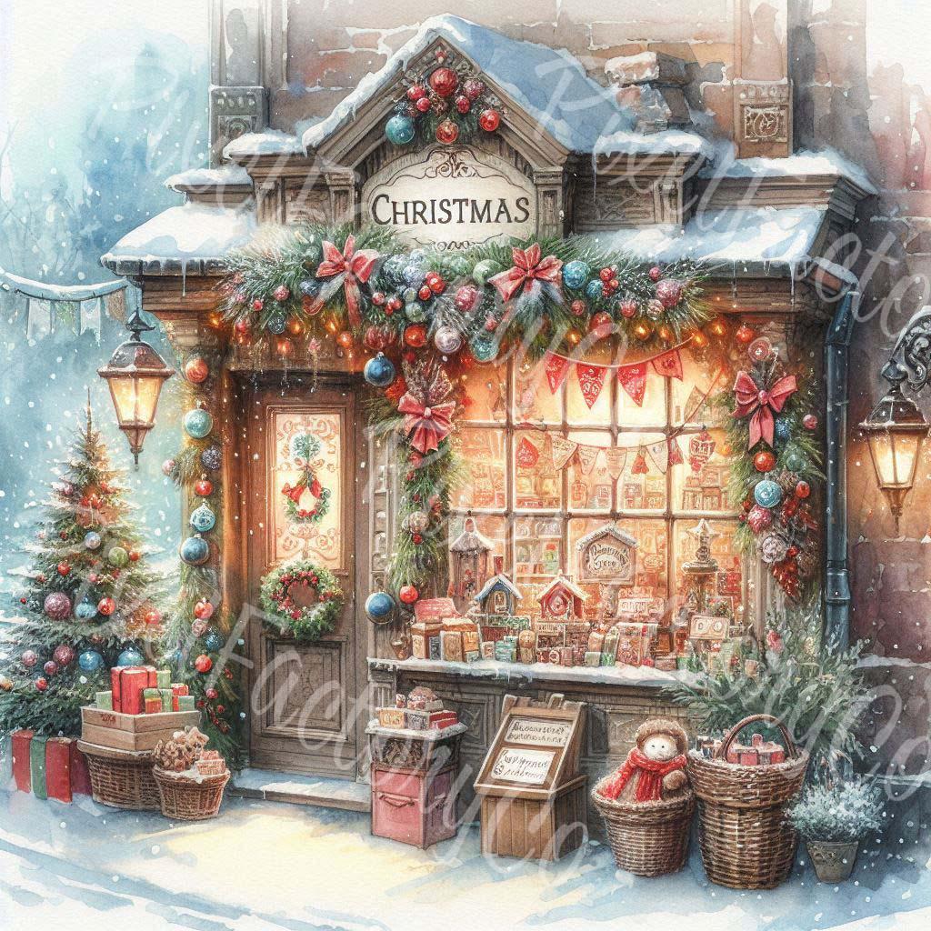 Vintage Christmas Shop Clipart Retro Holiday Store Digital Download ...
