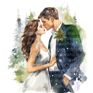 Couple in Love Clipart, 9 JPG, Watercolor Clipart, Winter Clipart, Card ...