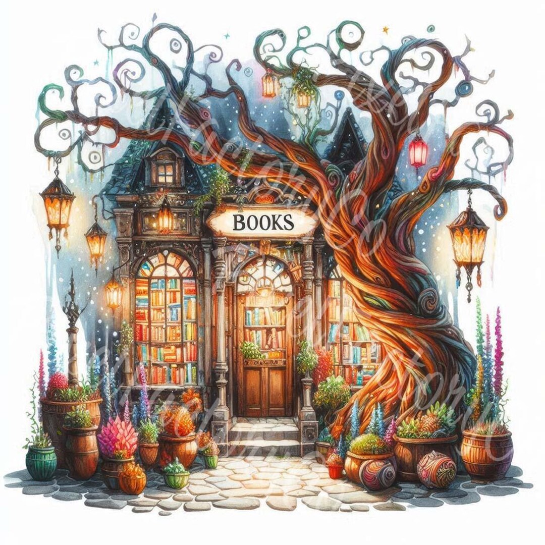 Fairy Tale Bookstore Clipart: Enchanted Library Illustration (JPG ...