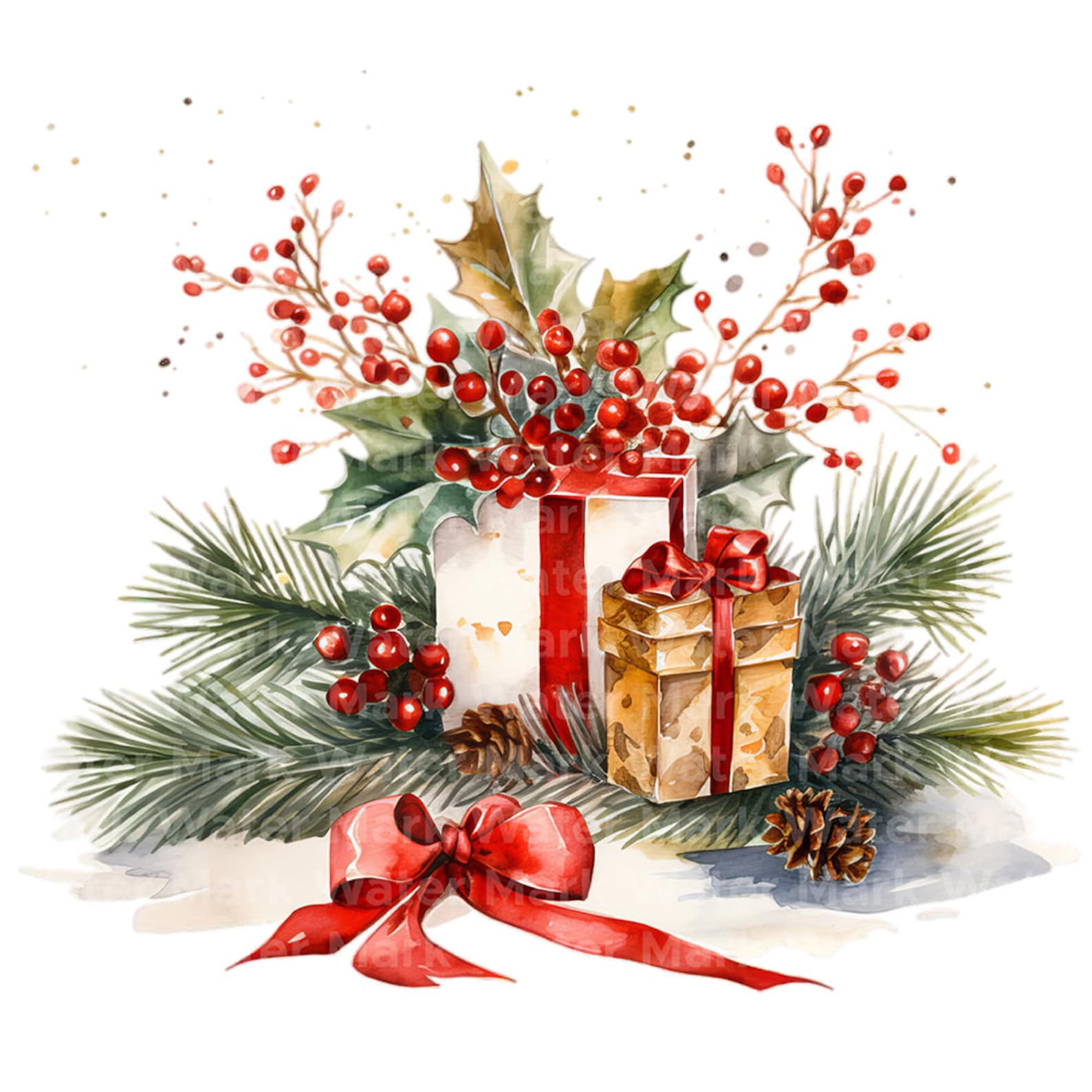Watercolor Christmas Clipart, Holiday Decorations, Gift Card Making ...