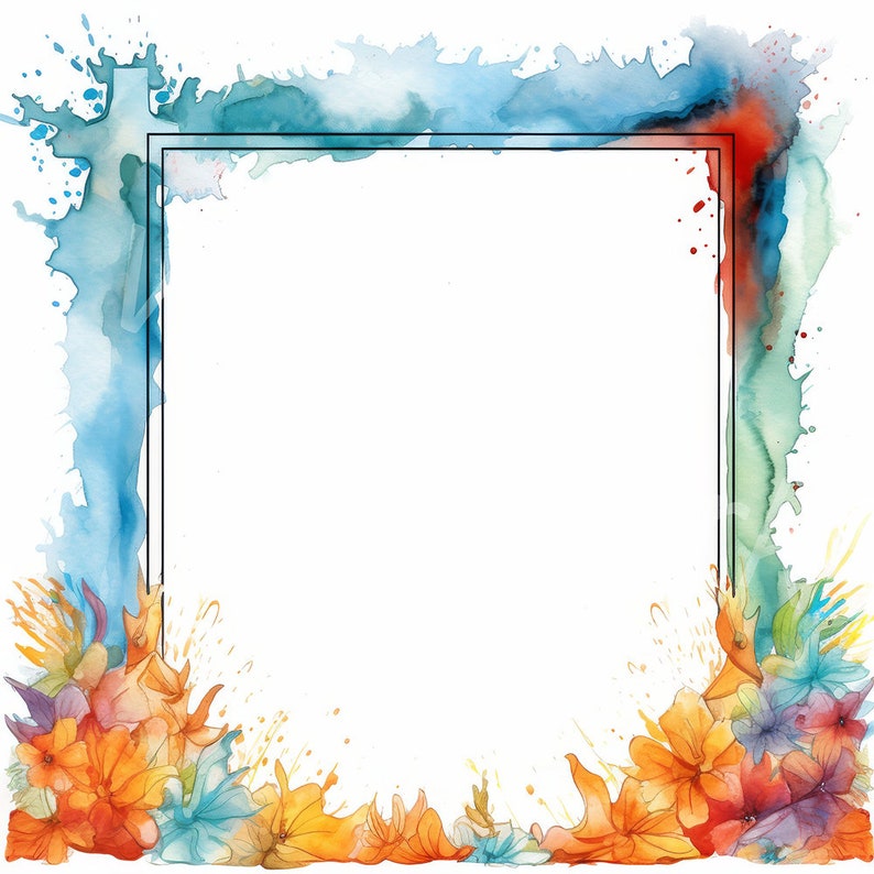 Watercolor Floral Frame Clipart: Rainbow Border (digital Download) - Etsy