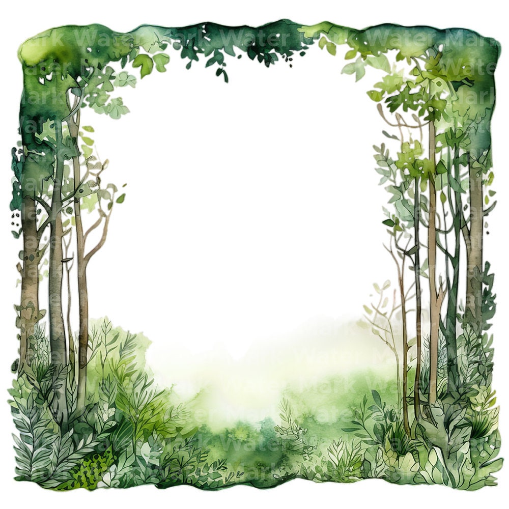 Watercolor Forest Frame Clipart, 10 JPG, Digital Paper Crafts, Frame ...