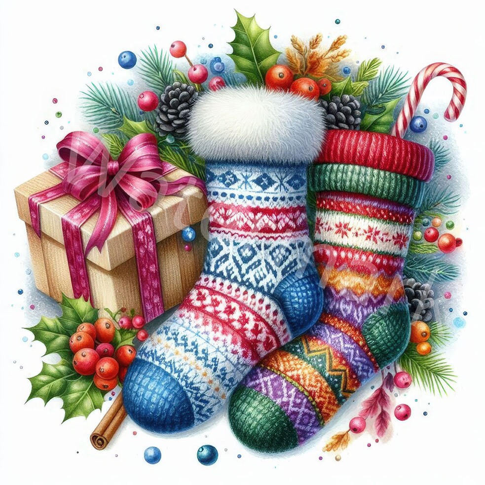Watercolor Christmas Socks Clipart: Holiday Scrapbooking (digital ...