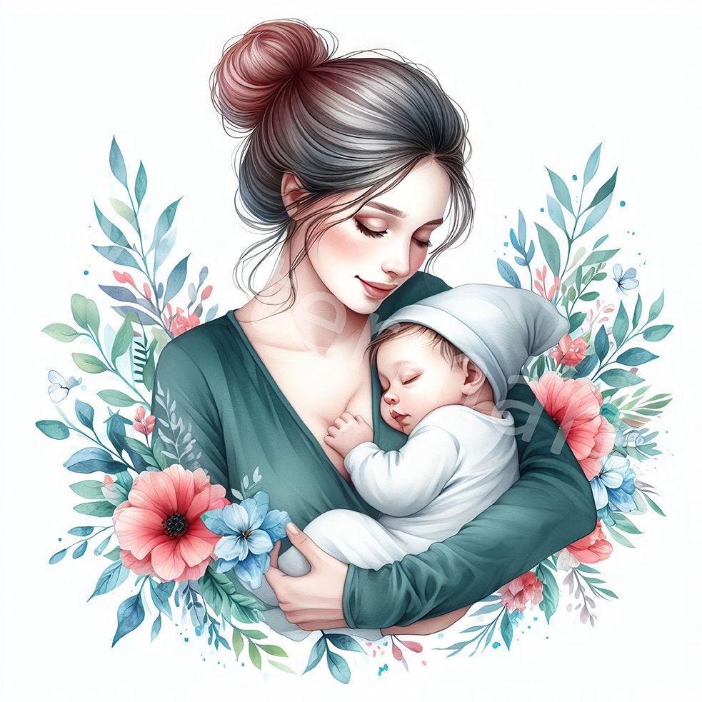 Mom and Baby Clipart, 12 Jpg, Digital Download, Card Making Clipart ...