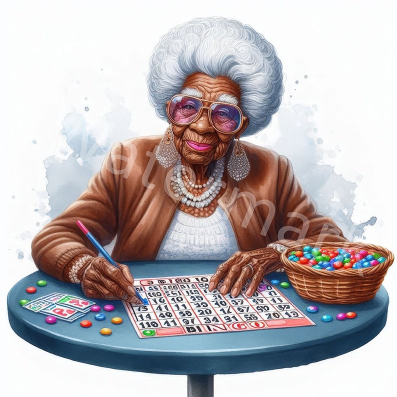 Bingo Grandma Clipart: Watercolor Old Ladies Illustration (digital ...