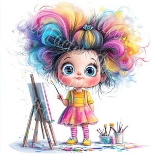 Painter Girl Clipart: Colorful Artist JPG Images for Crafts (digital ...