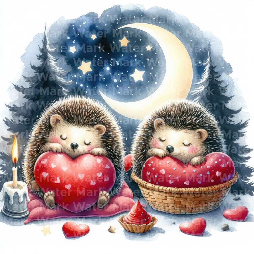 Valentine's Day Hedgehog Clipart: Watercolor Couple (digital Download ...