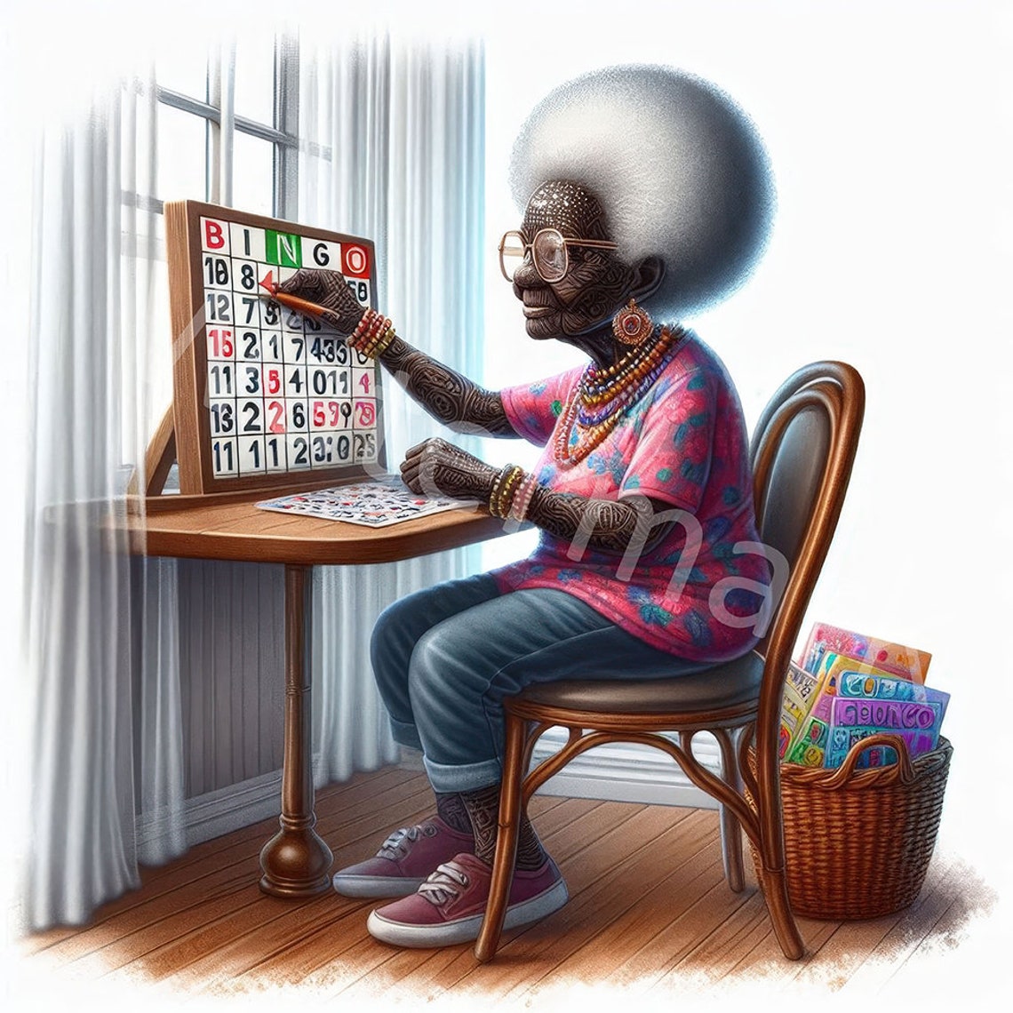Bingo Grandma Clipart: Watercolor Old Ladies Illustration (digital ...