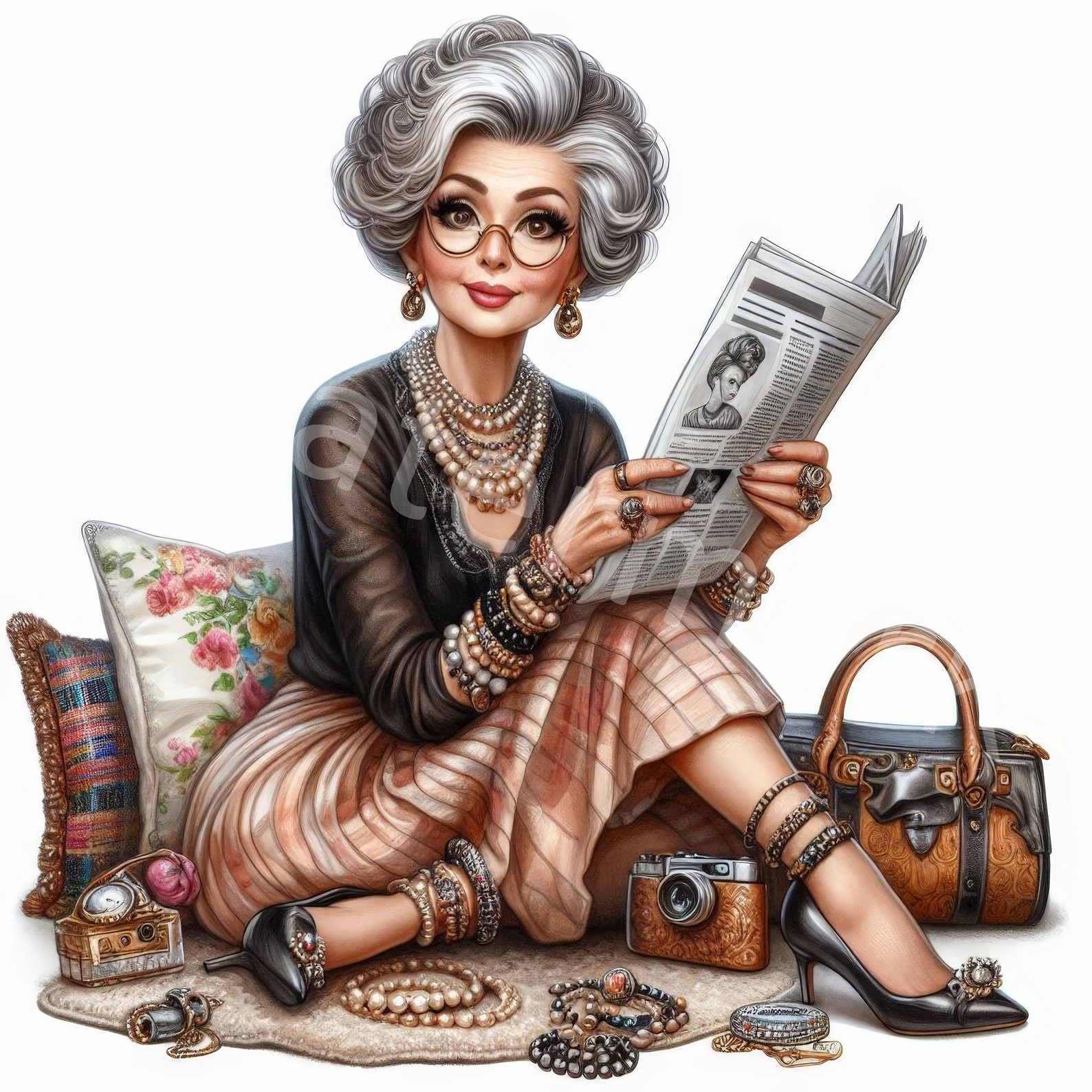 Elegant Old Lady Clipart, 12JPG, Modern Grandma Clipart, Elderly People ...