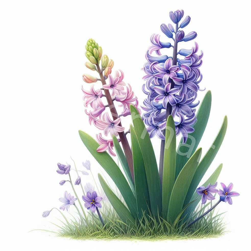 Watercolor Hyacinth Flowers Clipart: Digital Paper Craft (digital ...