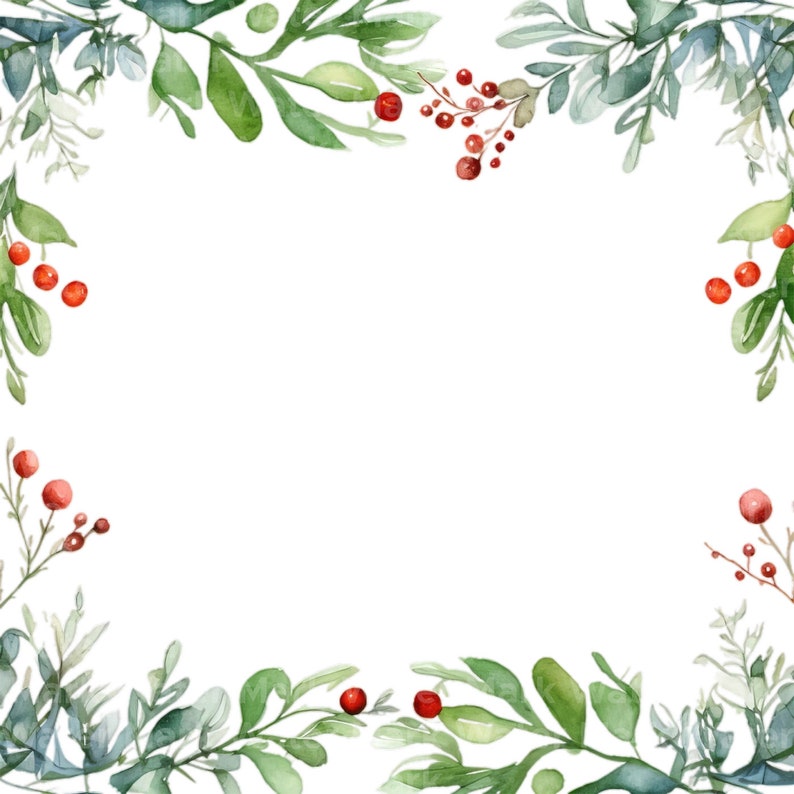 Watercolor Mistletoe Frame Clipart, 10 JPG, Digital Paper Crafts, Frame ...