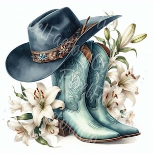 Floral Cowgirl Boots Clipart: Western Art, Country Designs (digital JPG ...