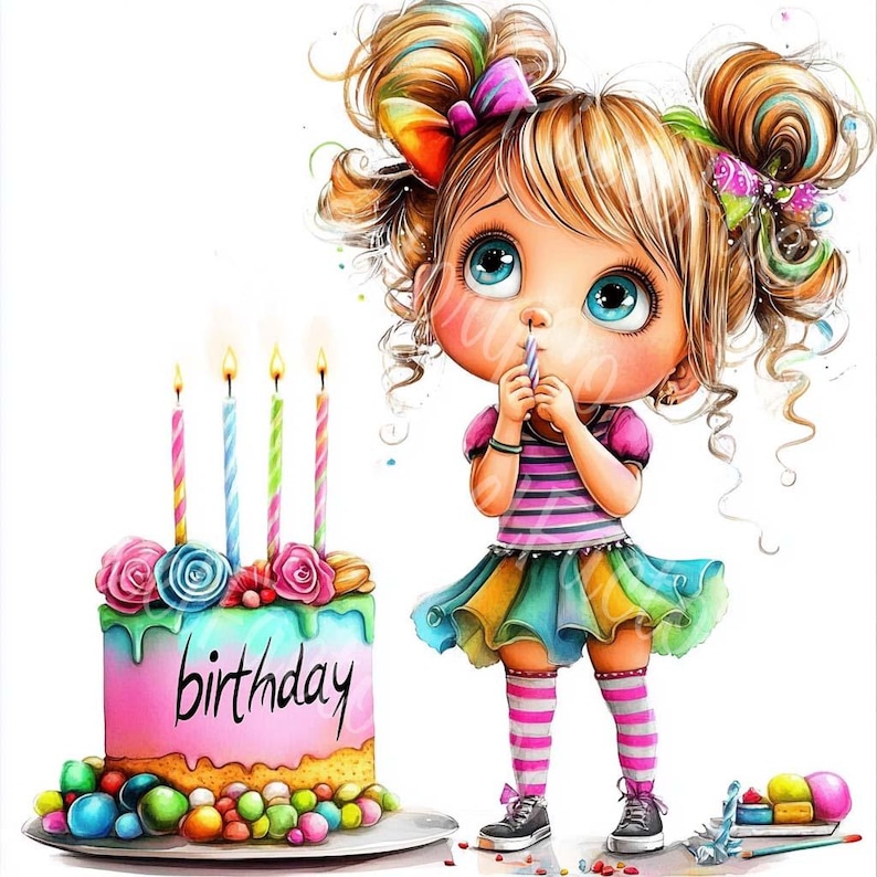 Birthday Girl Clipart: Colorful Party Cake & Balloons (12 JPG Digital ...