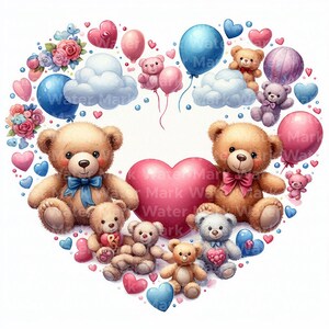 Valentine's Day Heart Clipart, 12 JPG, Teddy Bears in Love, Digital ...