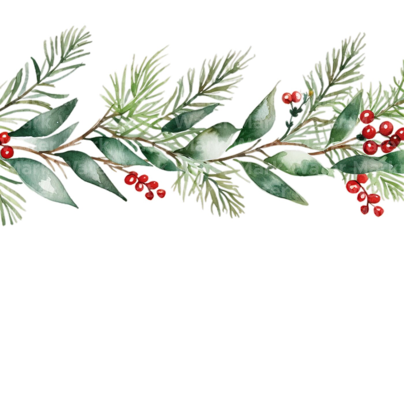 Watercolor Christmas Border Clipart: Mistletoe & Berries (digital ...