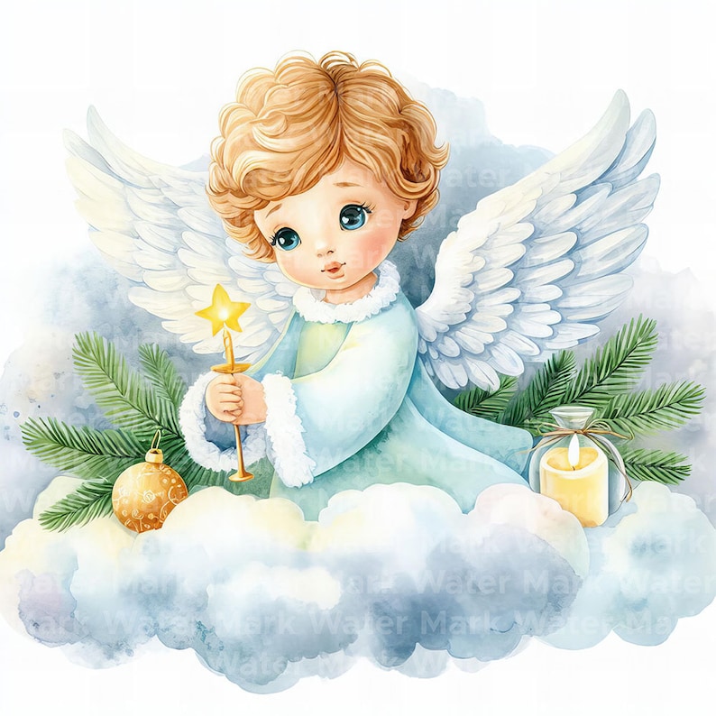 Watercolor Christmas Angel Clipart: Holiday Card Making (digital ...