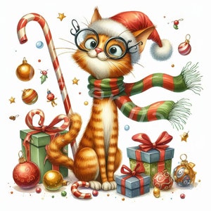 Christmas Quirky and Funny Cats Clipart, 12 JPG, Digital Download Kids ...