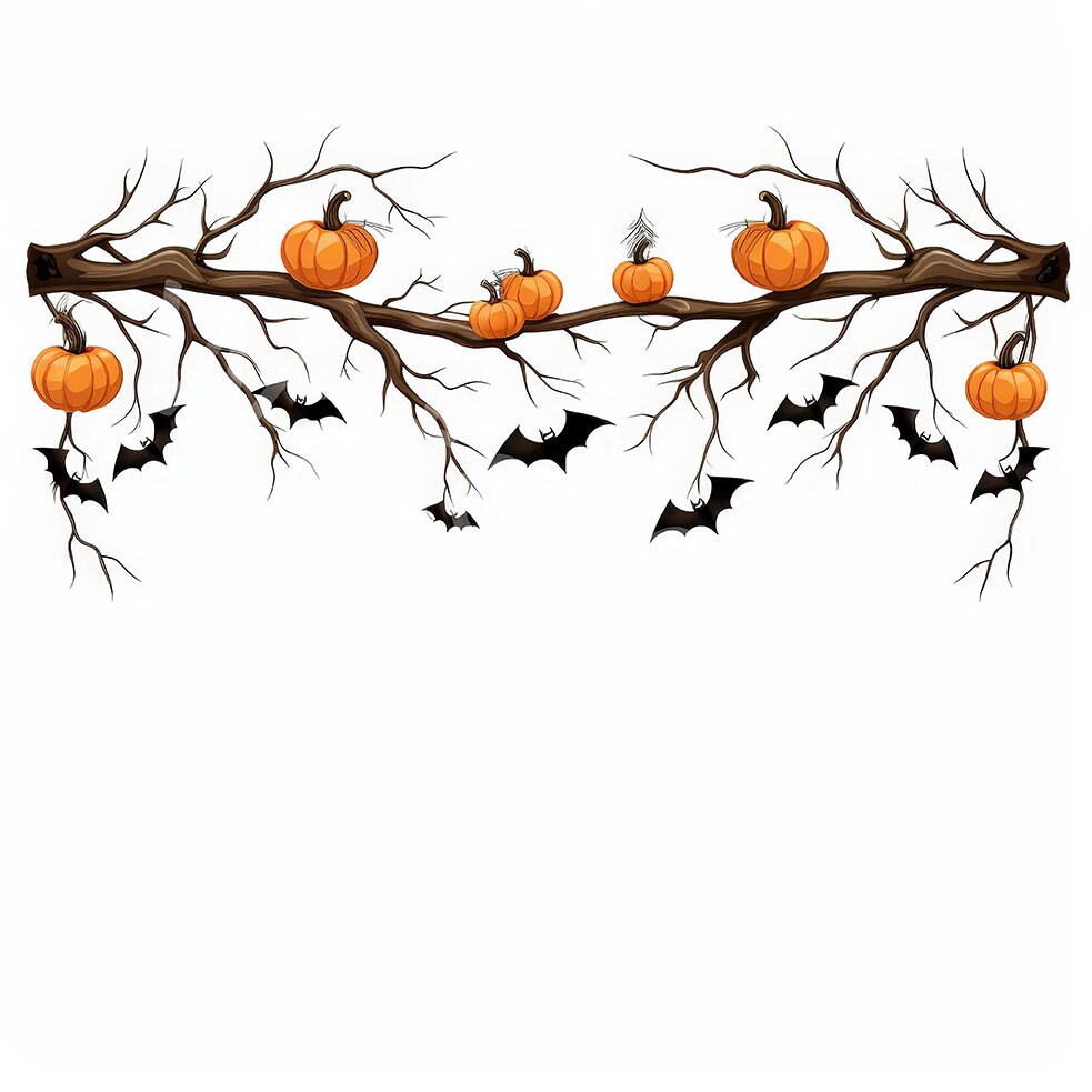 Watercolor Halloween Border Clipart: Pumpkin & Bats (digital Download ...