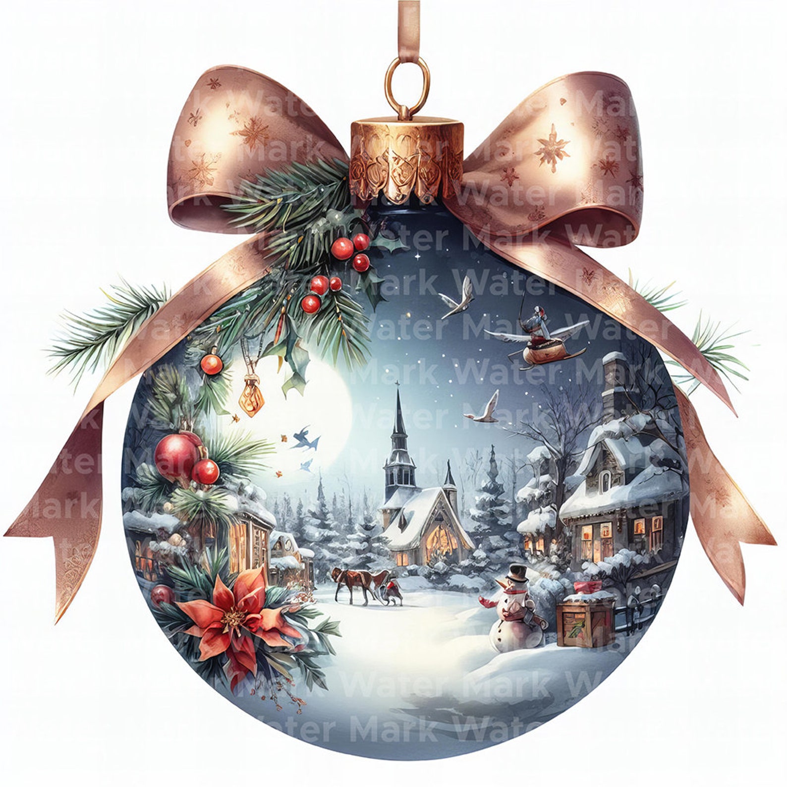 Christmas Tree Baubles Clipart, 12 JPG, Watercolor Clipart, Card Making ...