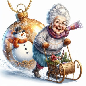 Christmas Funny Old Ladies Clipart, 11 Jpg, Snowman Clipart, Grandma ...
