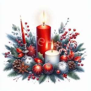 Christmas Candles Clipart: Watercolor Ornaments (digital Download) - Etsy