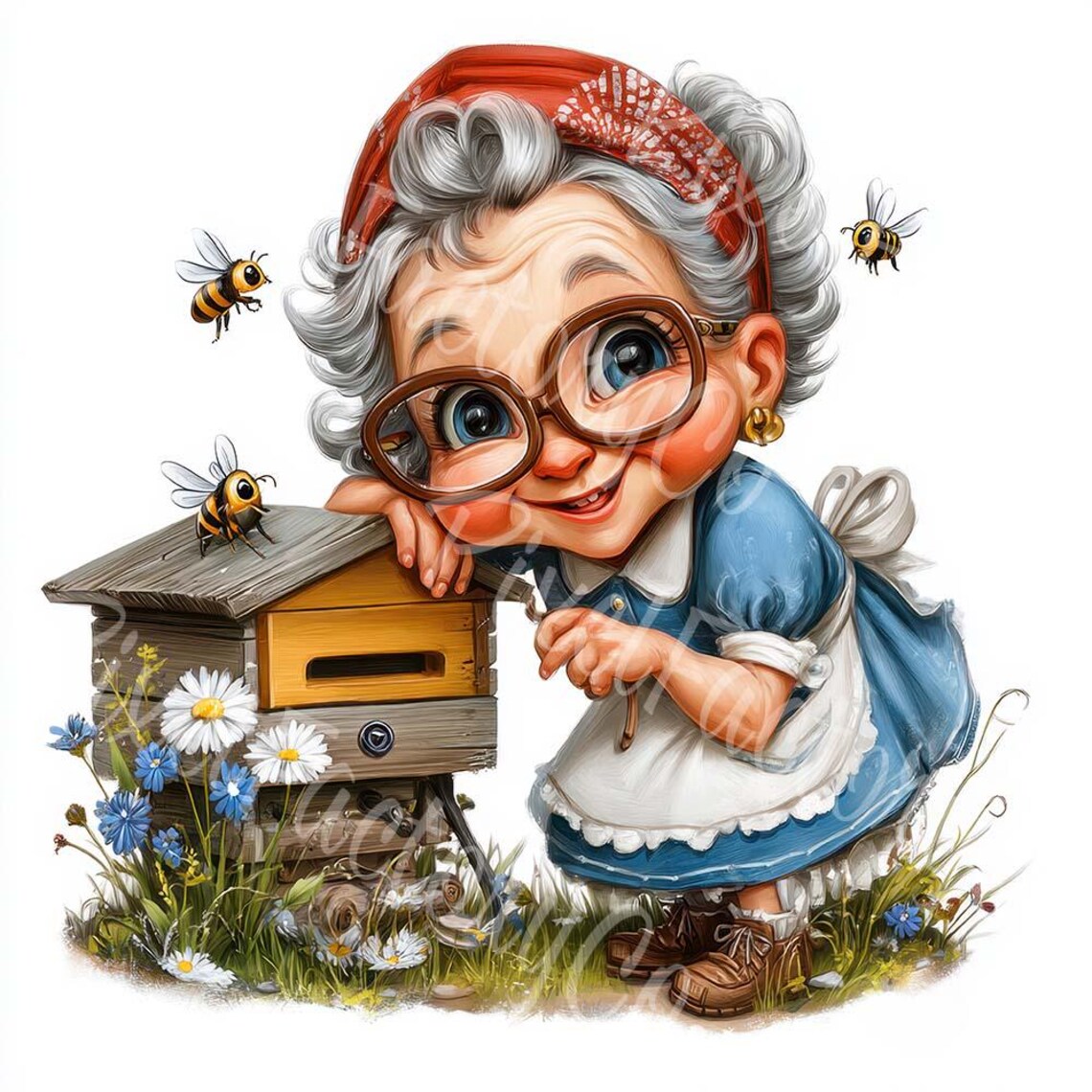 Funny Beekeeper Grandma Clipart Bundle: Whimsical Bees & Hive (digital ...