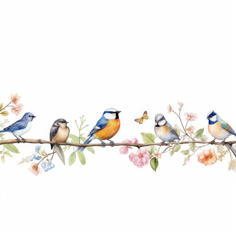 Watercolor Birds Border Clipart: Floral Frame (digital Download) - Etsy
