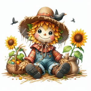 Autumn Scarecrow Clipart, 12 JPG, Scarecrow Graphics, Fall Decoration ...