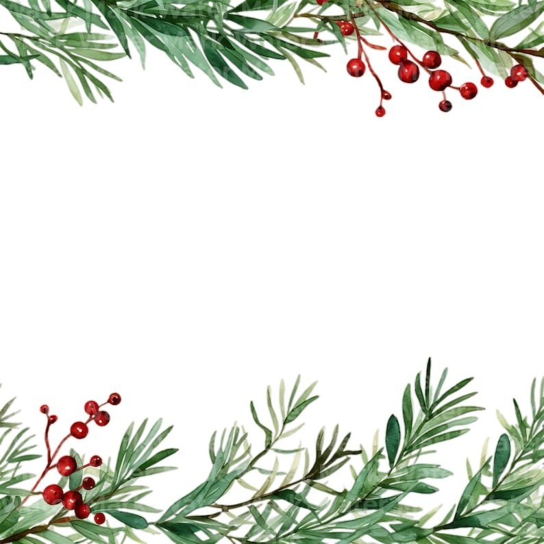 Watercolor Mistletoe Frame Clipart, 10 JPG, Digital Paper Crafts, Frame ...