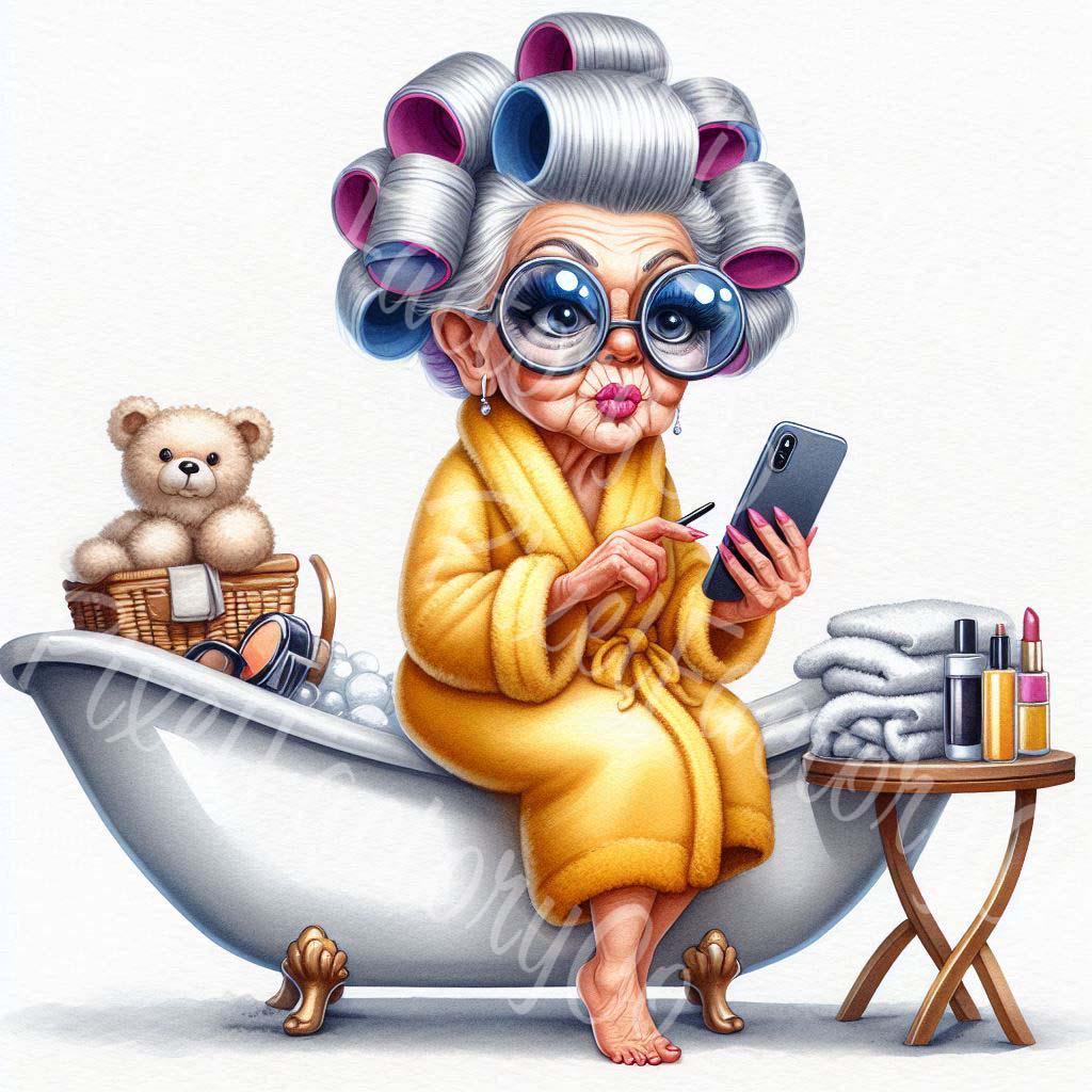 Funny Grandma Self-care Clipart: Spa Day Granny Art (digital Files) - Etsy