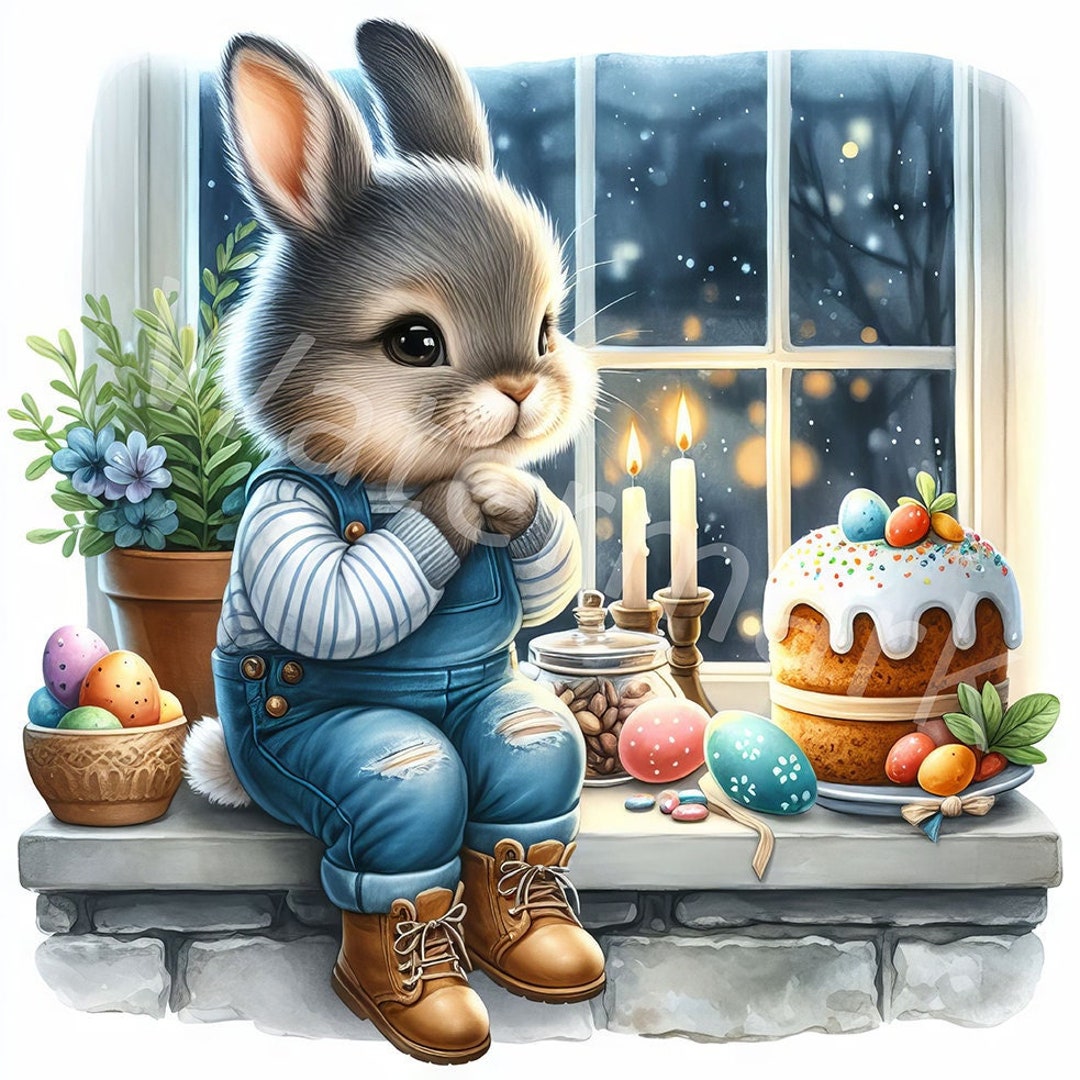 Watercolor Easter Bunny Clipart: Holiday Scrapbook Graphics (digital ...