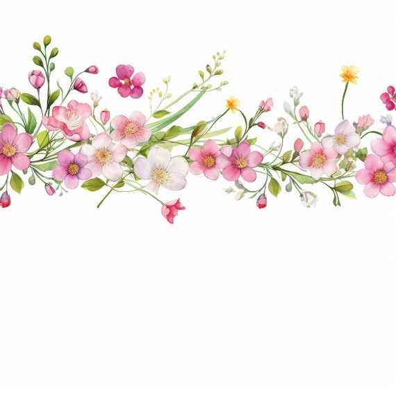 Spring Flowers Border Clip Art Red, Purple, And Pink Cosmos Flowers