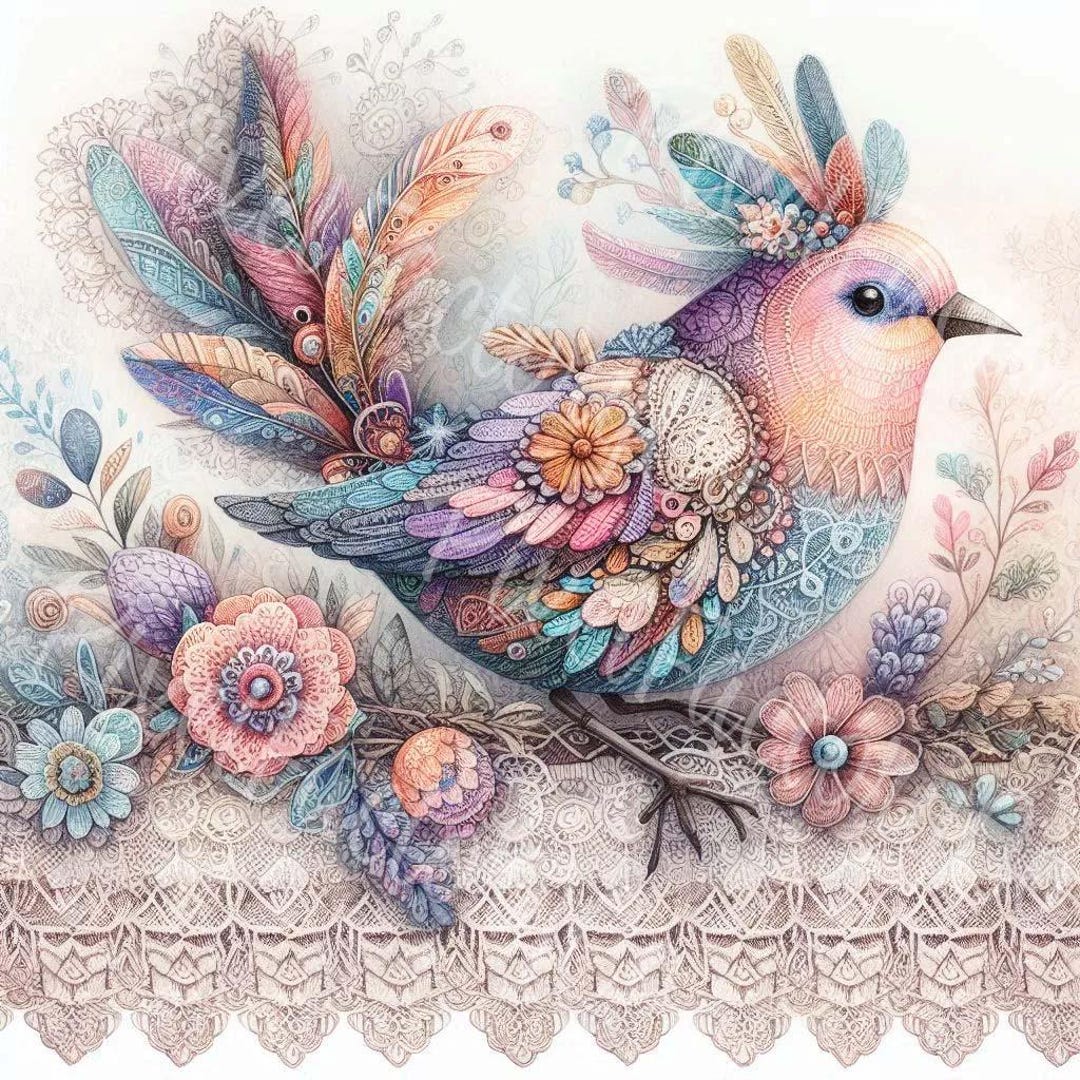 Boho Birds Clipart JPG, Vintage Bird Art, Digital Download for ...