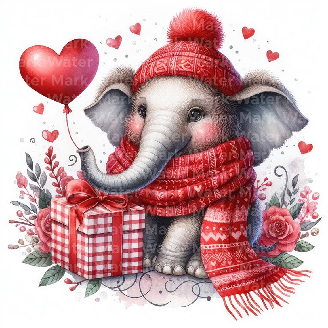Valentine's Day Elephant Clipart, 12 JPG, Digital Download, Scrapbooks ...