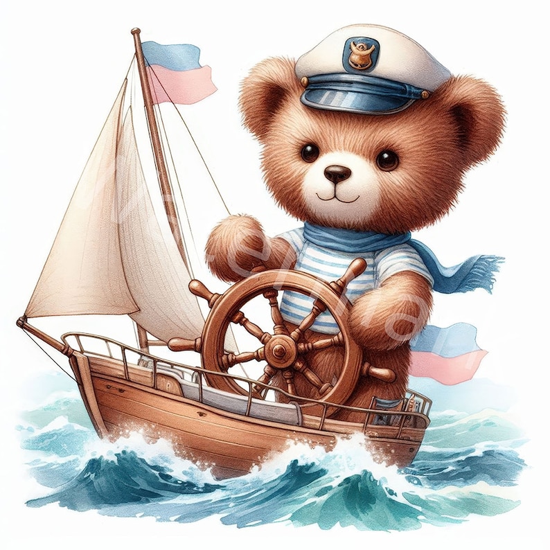 Sailor Teddy Bear Clipart: Marine Watercolor Illustrations (digital ...