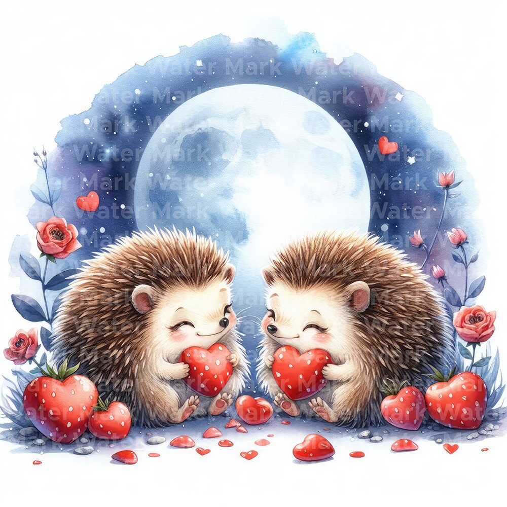 Valentine's Day Hedgehog Clipart: Watercolor Couple (digital Download ...