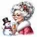 Christmas Old Lady Clipart: Elegant Grandma With Snowman (JPG Digital ...