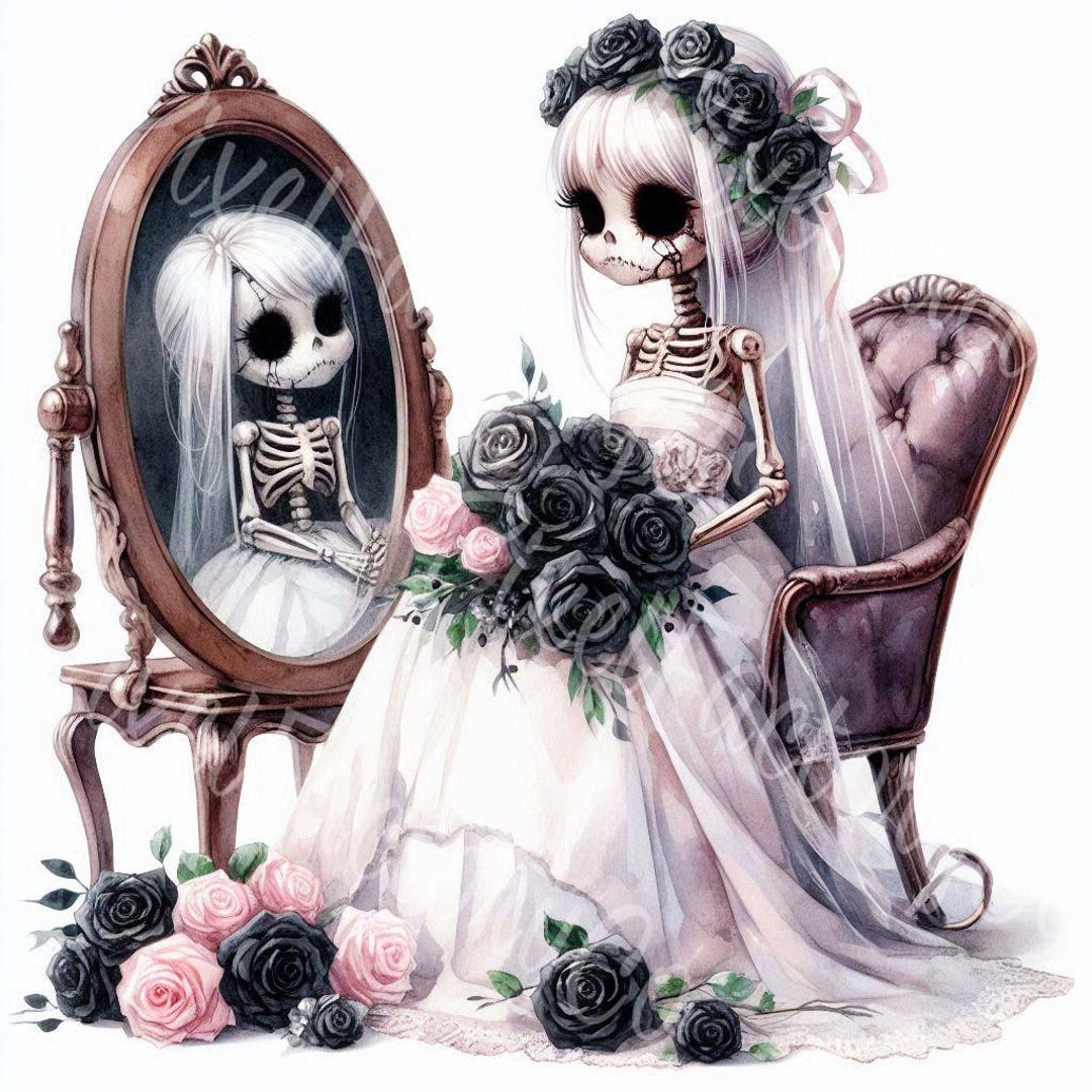 Halloween Skeleton Bride Clipart Gothic Wedding Digital Download ...