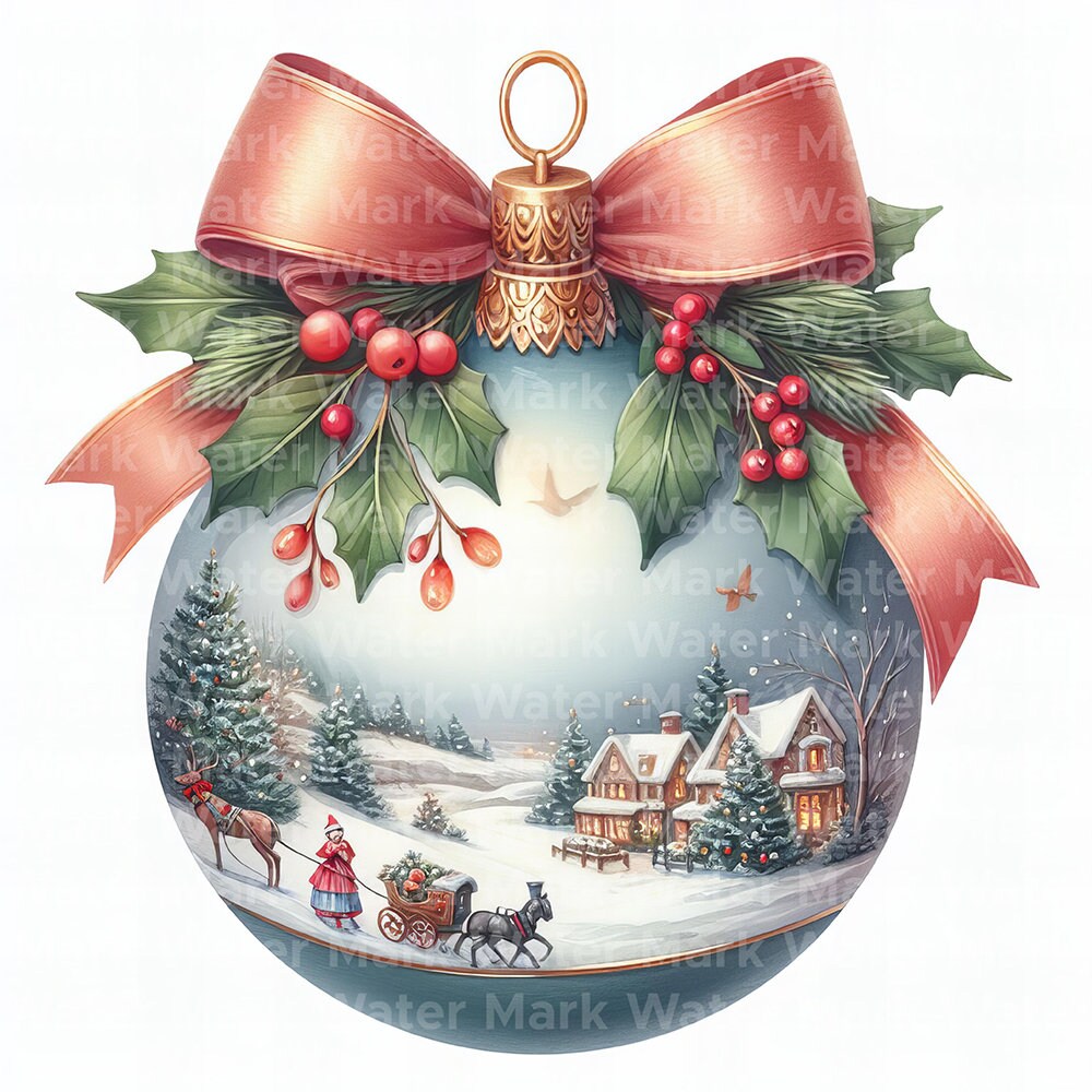 Christmas Tree Baubles Clipart, 12 JPG, Watercolor Clipart, Card Making ...