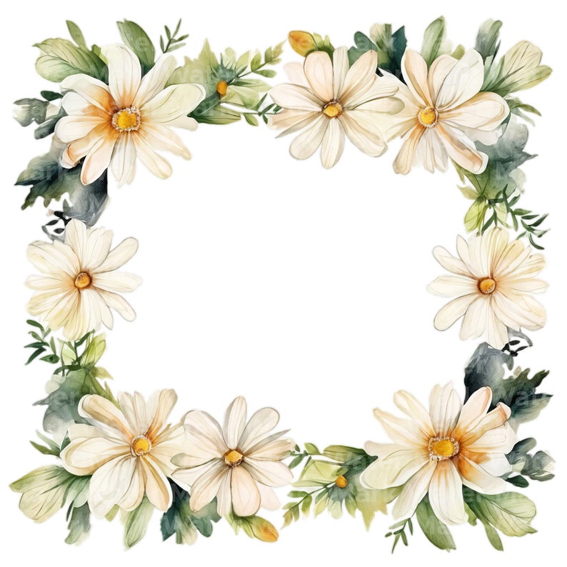 Watercolor Daisy Frame Clipart: Floral Border (digital Download) - Etsy