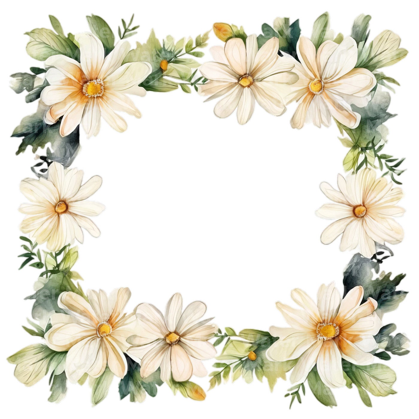 Watercolor Daisies Frame Clipart, 14 JPG, Digital Paper Crafts, Frame ...