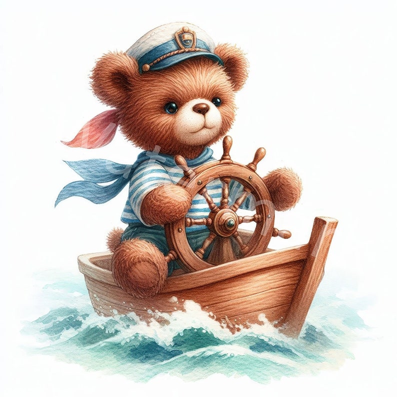 Sailor Teddy Bear Clipart: Marine Watercolor Illustrations (digital ...