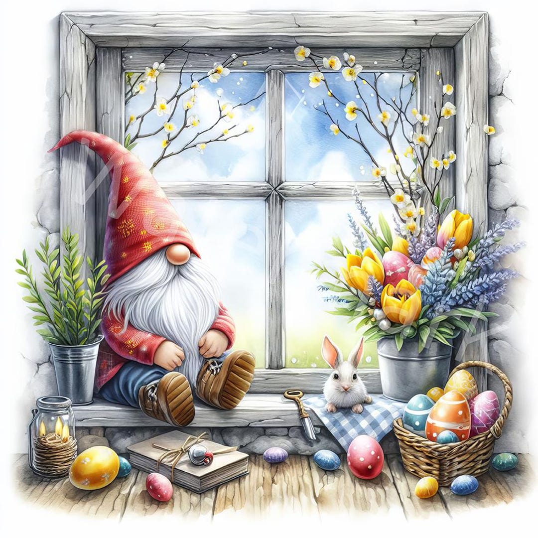 Easter Gnome Clipart, Watercolor Easter Eggs, Spring Bunny (digital ...