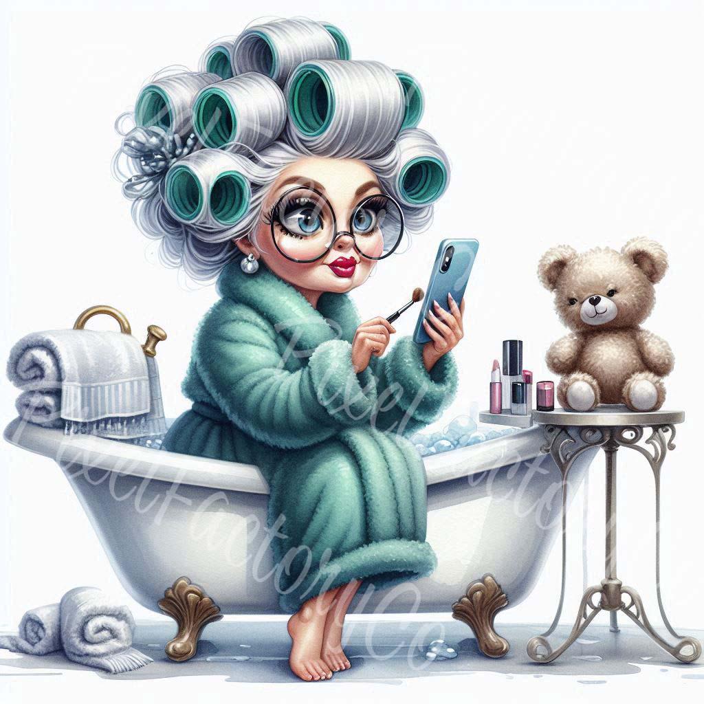 Funny Grandma Self-care Clipart: Spa Day Granny Art (digital Files) - Etsy
