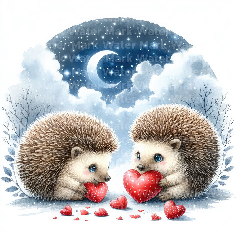 Valentine's Day Hedgehog Clipart: Watercolor Couple (digital Download ...