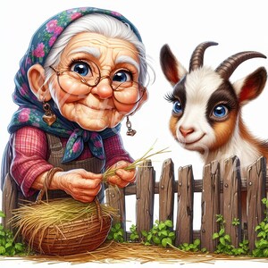 Old Country Lady With Goat Clipart, 12 JPG, People Graphics, Grandma ...