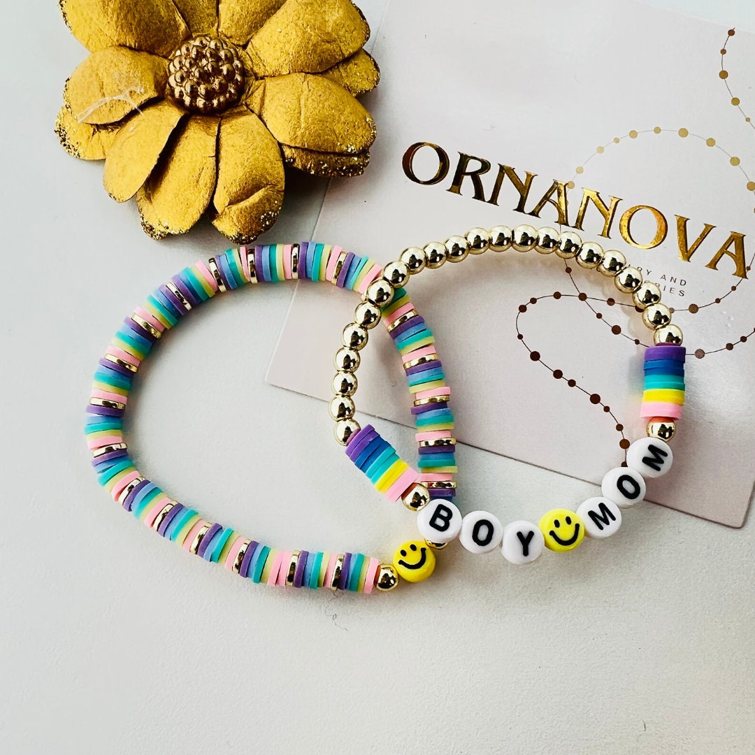 Boy Mom - 4mm Cheerful Expressions Bead Bracelets - Valentine's ...