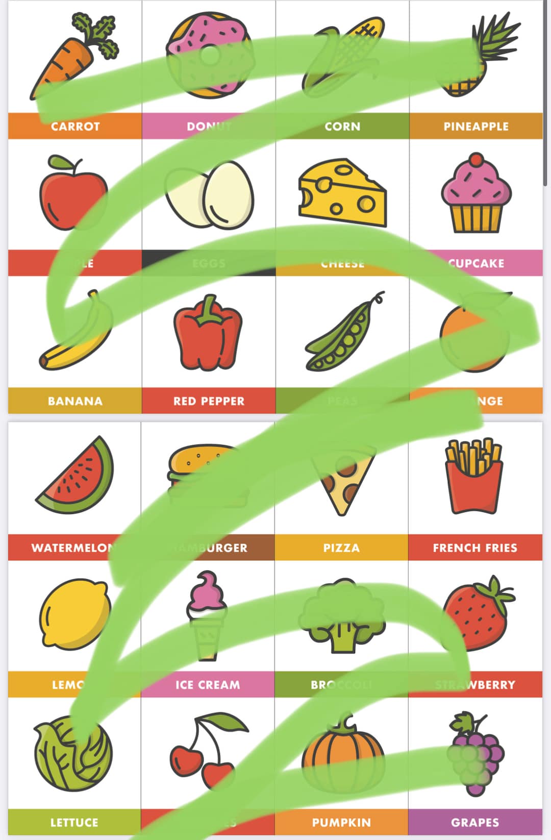 Food Themed Bingo Printable PDF Instant Board Game for Kids - Etsy