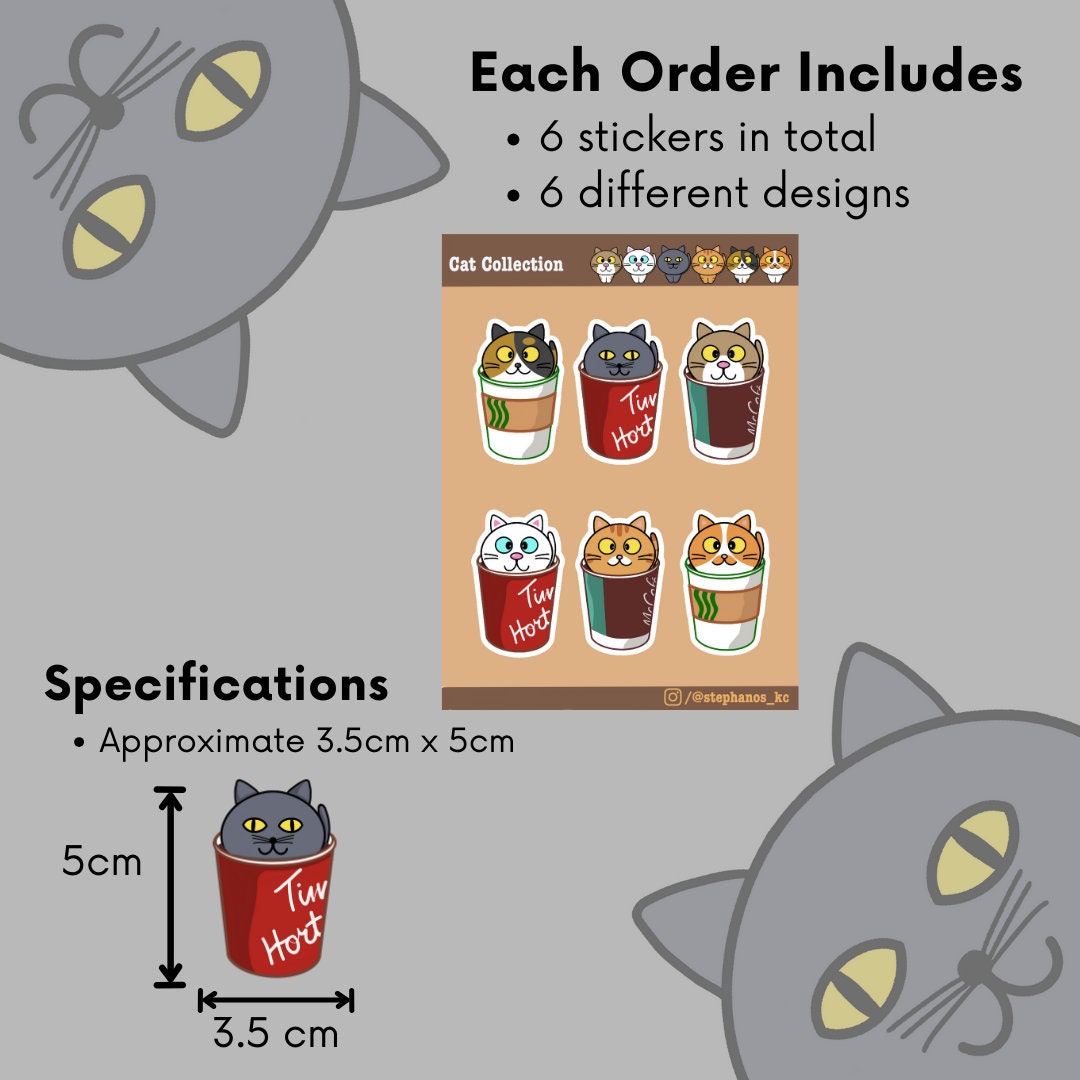 Cute Coffee Cat Stickers/ Tim Hortons Sticker Sheet/ Starbucks Sticker ...