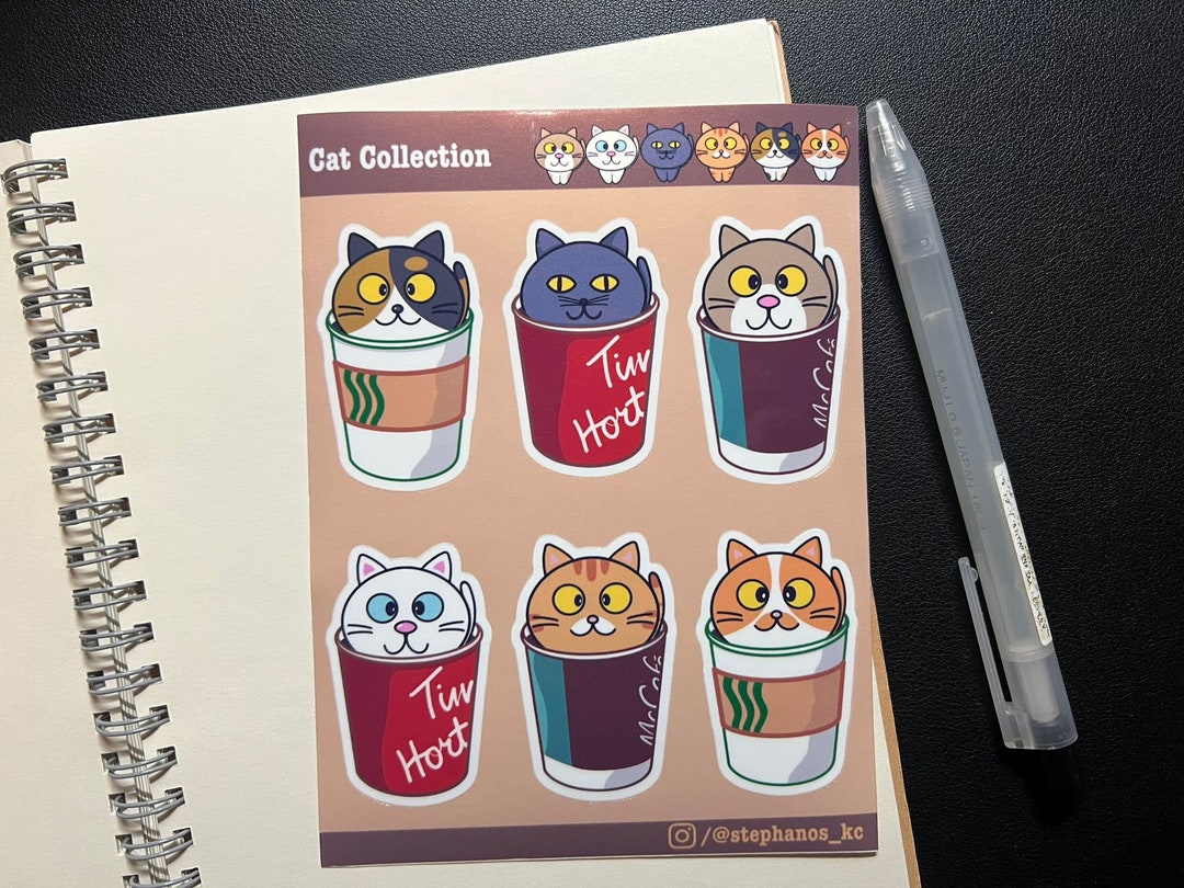 Cute Coffee Cat Stickers/ Tim Hortons Sticker Sheet/ Starbucks Sticker ...